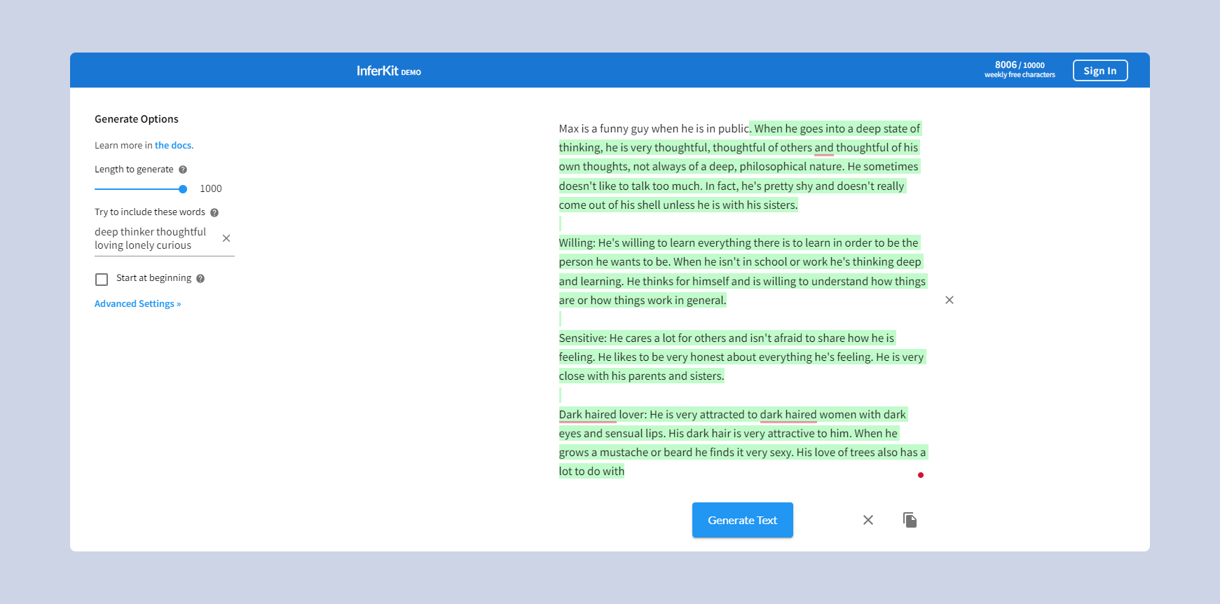 InferKit - AI Text Generator